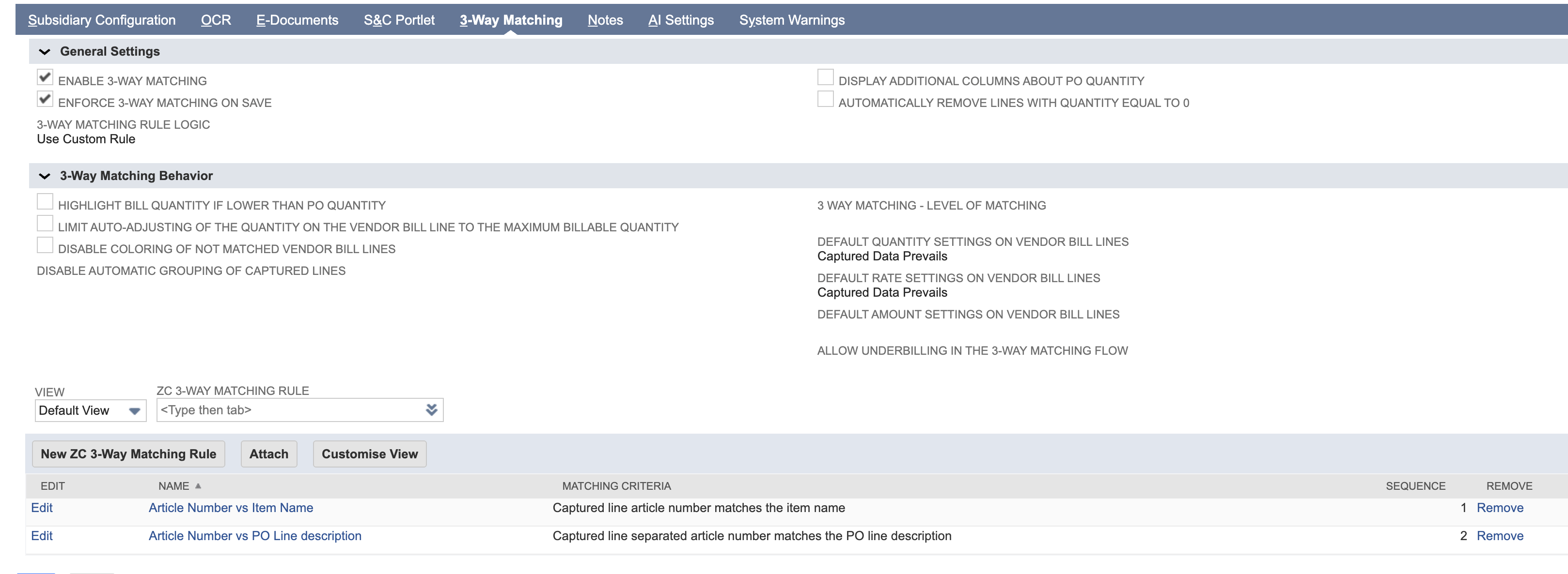Customize 3-way matching logic – ZoneCapture Knowledge Base